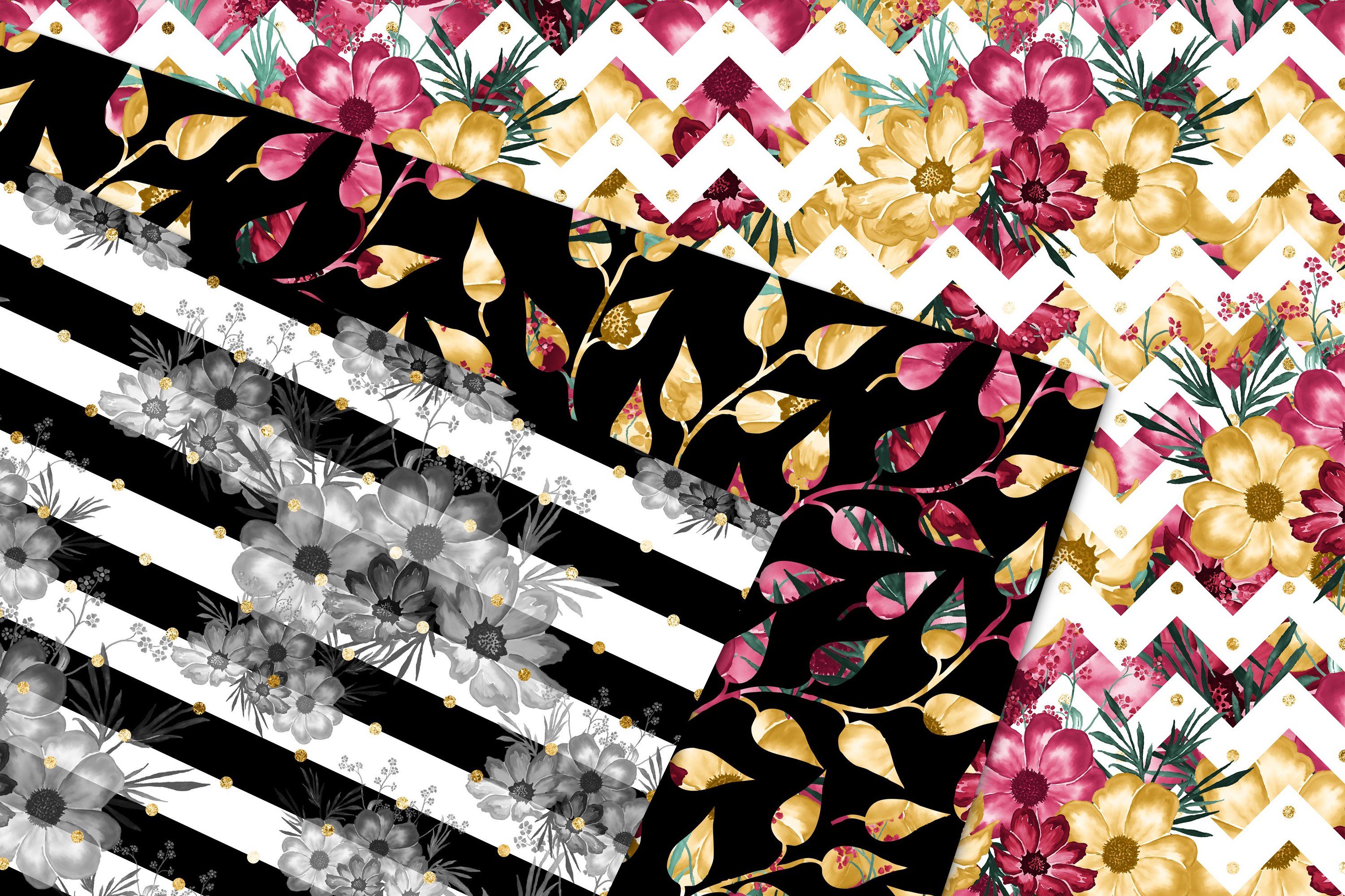 Red Gold Floral Digital Papers (304191) | Patterns | Design Bundles