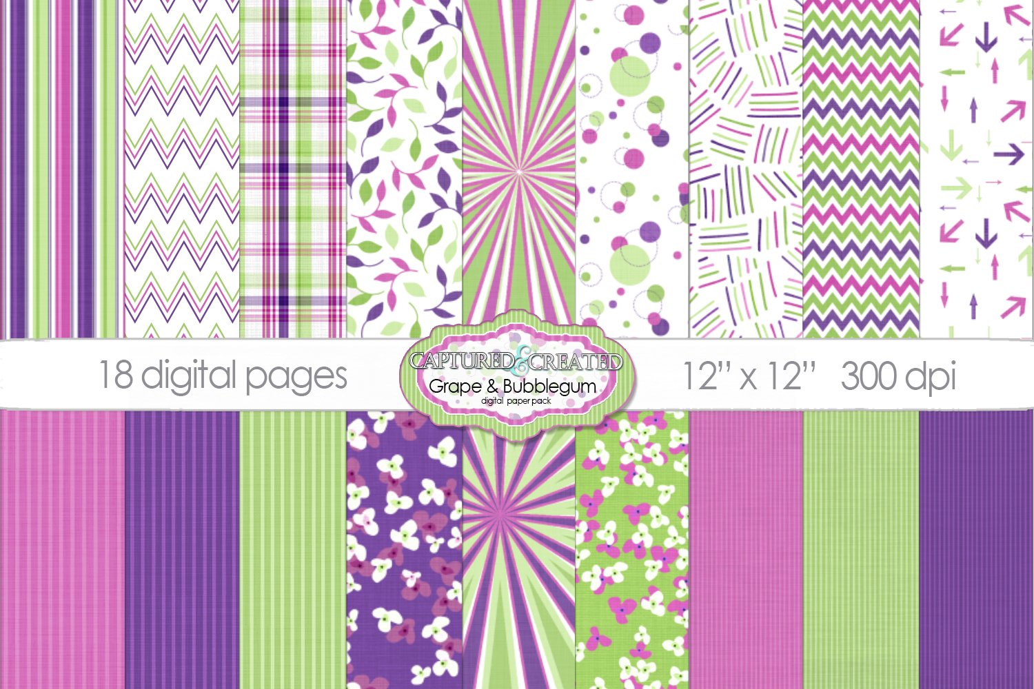 18 Grape & Bubblegum Digital Paper Pack (251433) | Backgrounds | Design ...