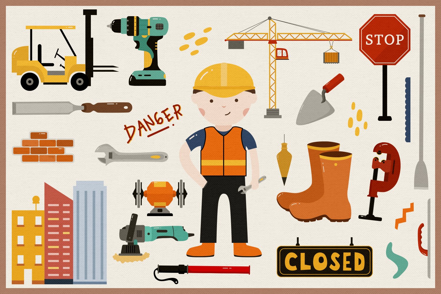 Construction Vector Clipart and Seamless Pattern