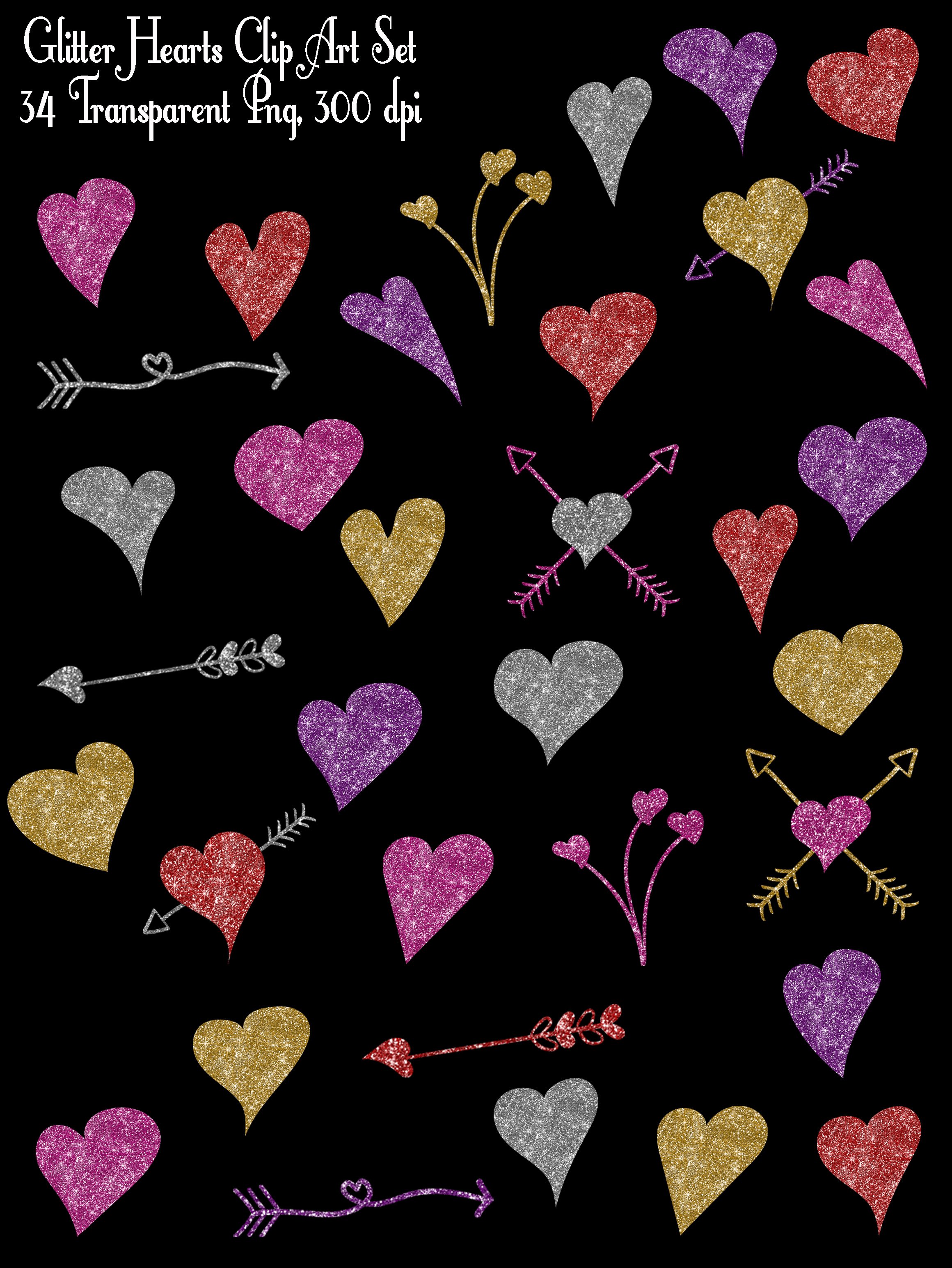 Glitter Valentine Hearts Clip Art - PNG (56193) | Illustrations ...