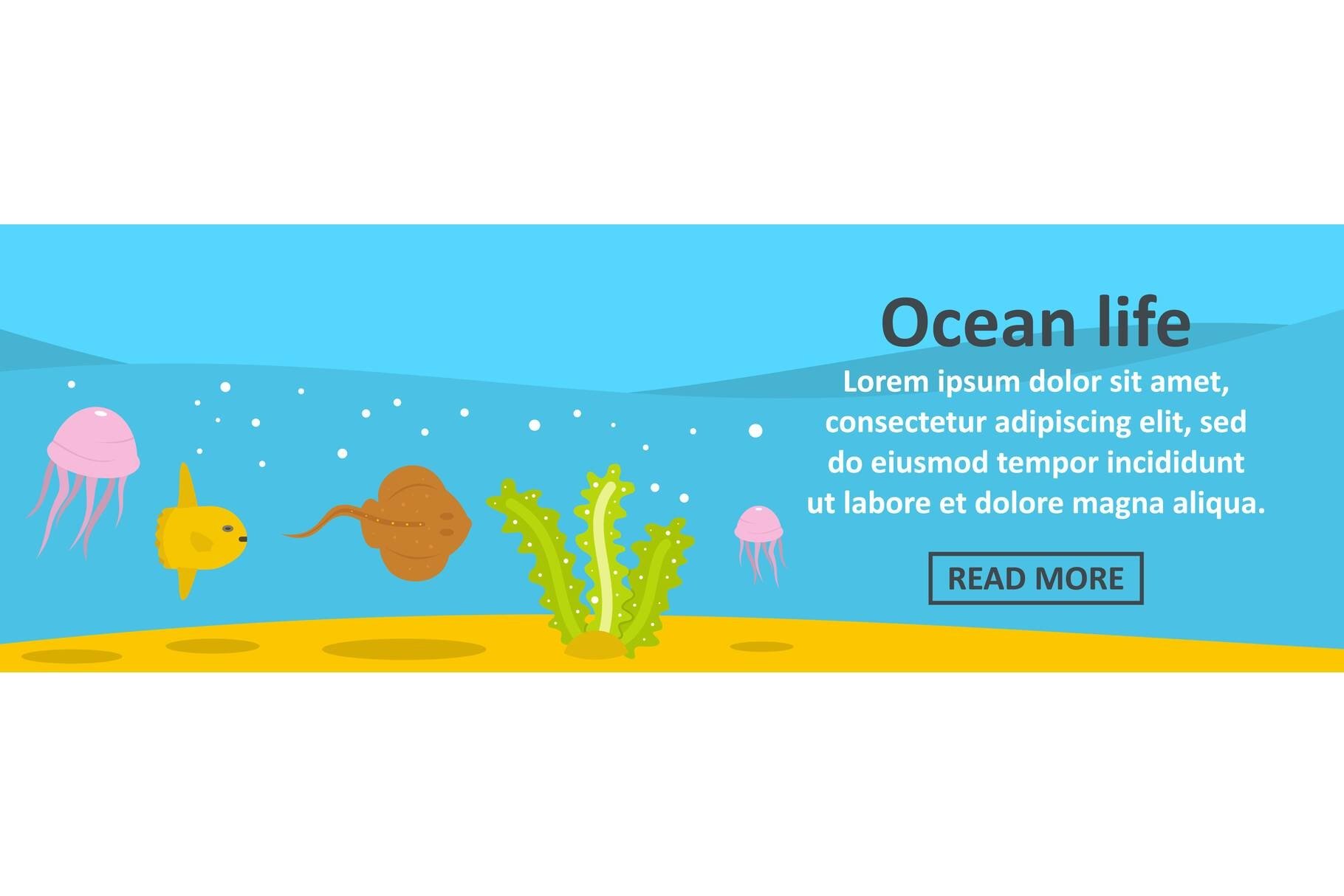 Ocean life banner horizontal concept (497811) | Icons | Design Bundles
