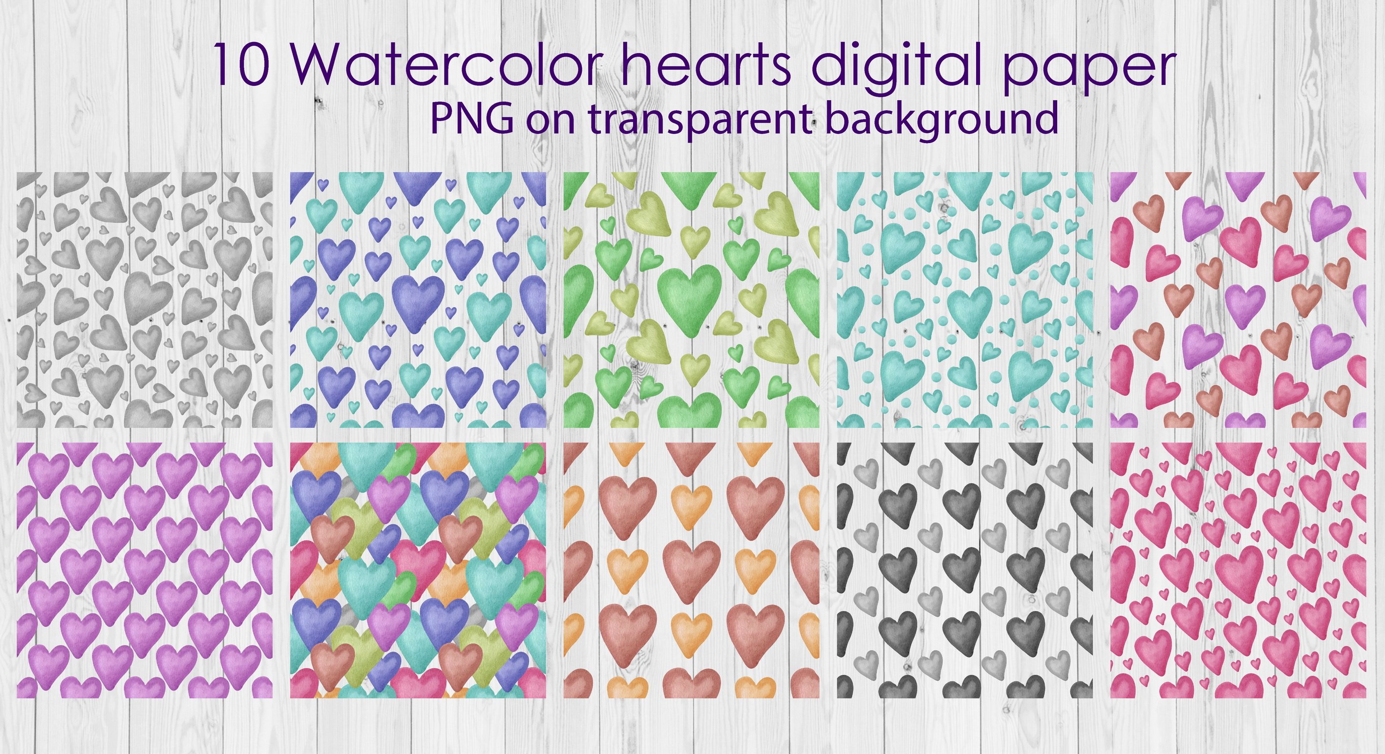 Valentine's Day Clipart & Digital Paper - Watercolor Hearts (1144338 ...