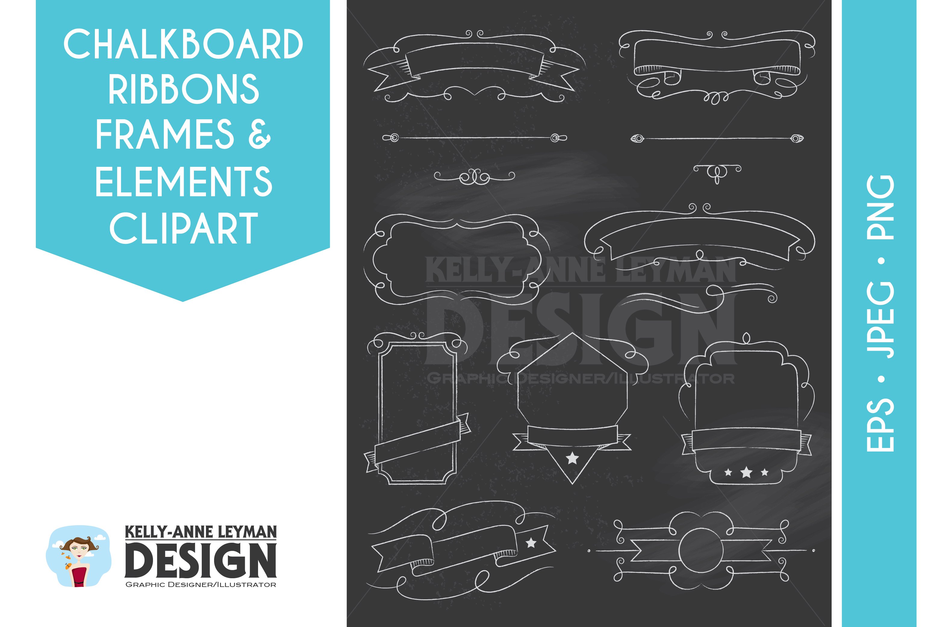 Chalkboard Digital Label Clip art set, Digital Frame Clipart (91995 ...