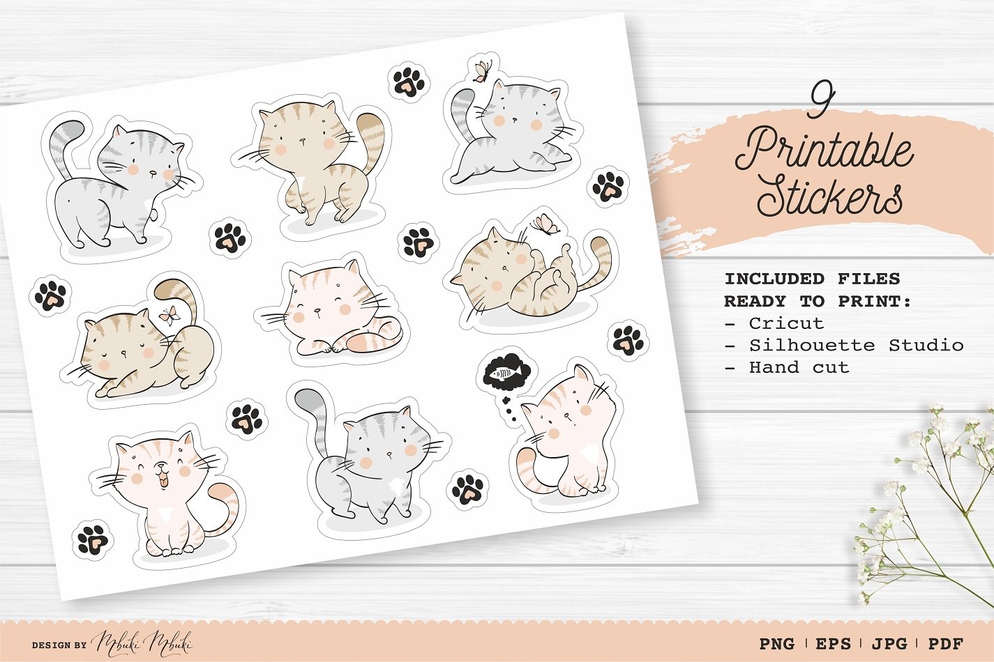 Cute Cats Printable Stickers Cricut Design/Animal characters (1199464 ...