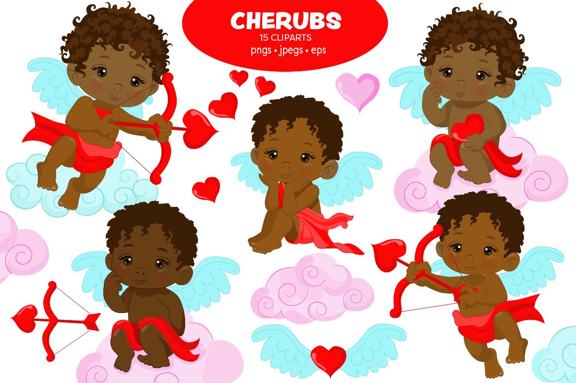 AFRICAN AMERICAN ANGELS CLIPART, VALENTINE ANGELS, CHERUBS