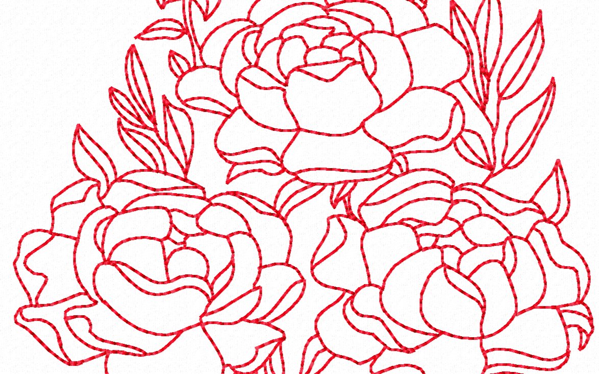 'Redwork Rose Bouquet' Machine Embroidery Design in 2 Sizes