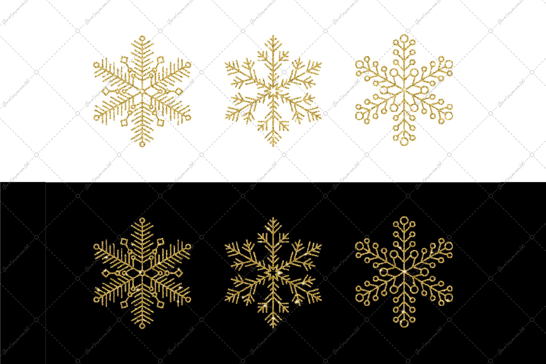 Gold And Silver Glitter Snowflakes Bundle | EPS PNG JPG (1077115 ...