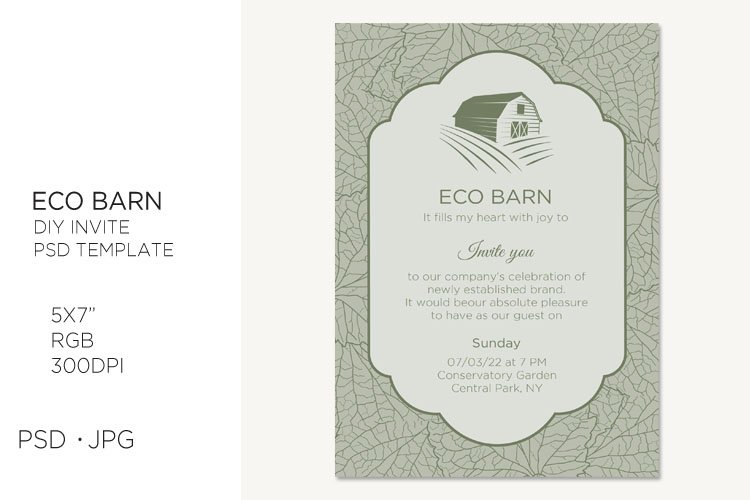 eco barn invitation card, photoshop template, psd DIY, jpg (1742432 ...