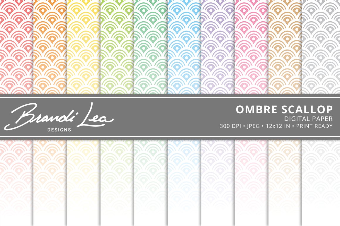 Ombre Decorated Scallop Digital Paper Pack (26566) | Backgrounds ...