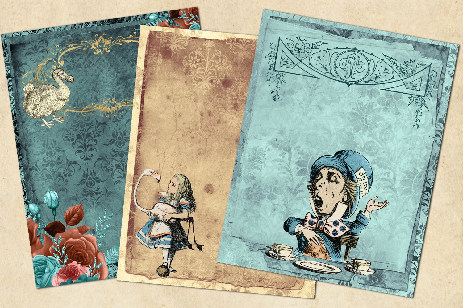 Whimsical Alice in Wonderland Journal Paper (361741) | Illustrations ...