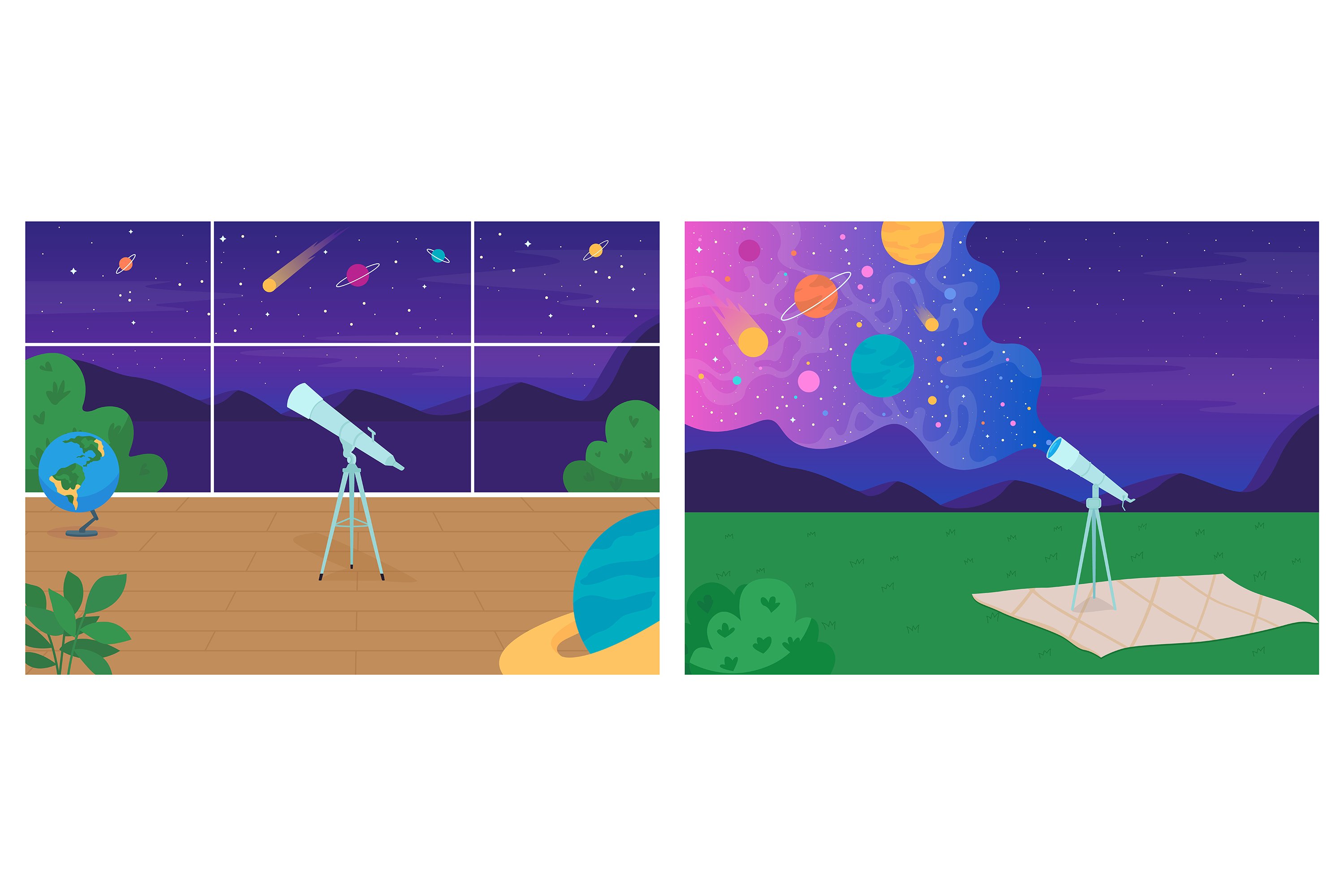 Space exploration with telescope flat vector illustration (1253297 ...