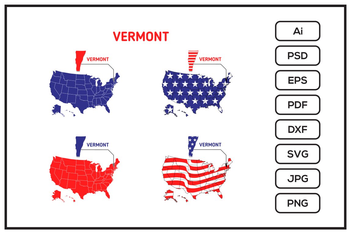 Vermont map with usa flag design illustration (2047574) | Illustrations ...