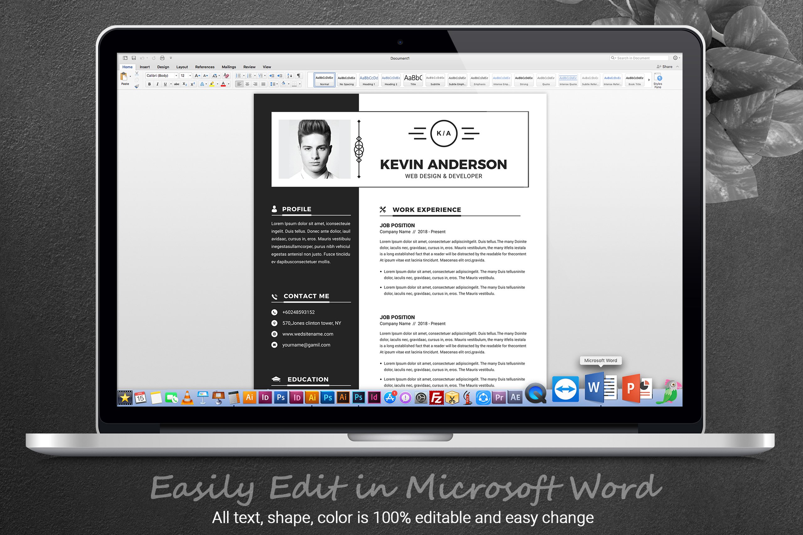 Black & White Resume Template | CV | MS Word (480011) | Resume ...