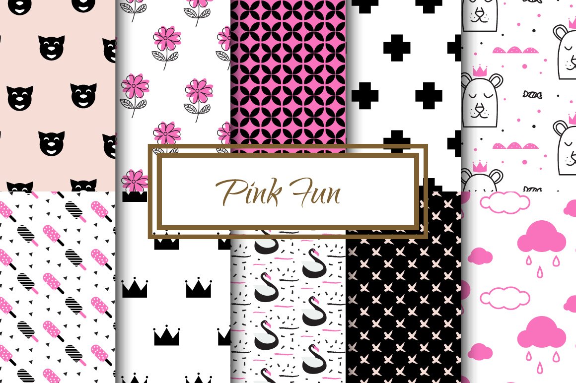 Pink fun patterns for girls (28378) | Patterns | Design Bundles
