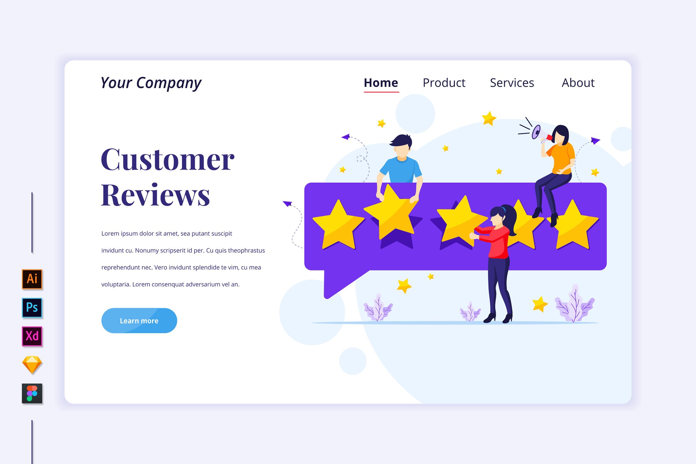 Customer reviews concept flat Illustration landing page (1264381 ...