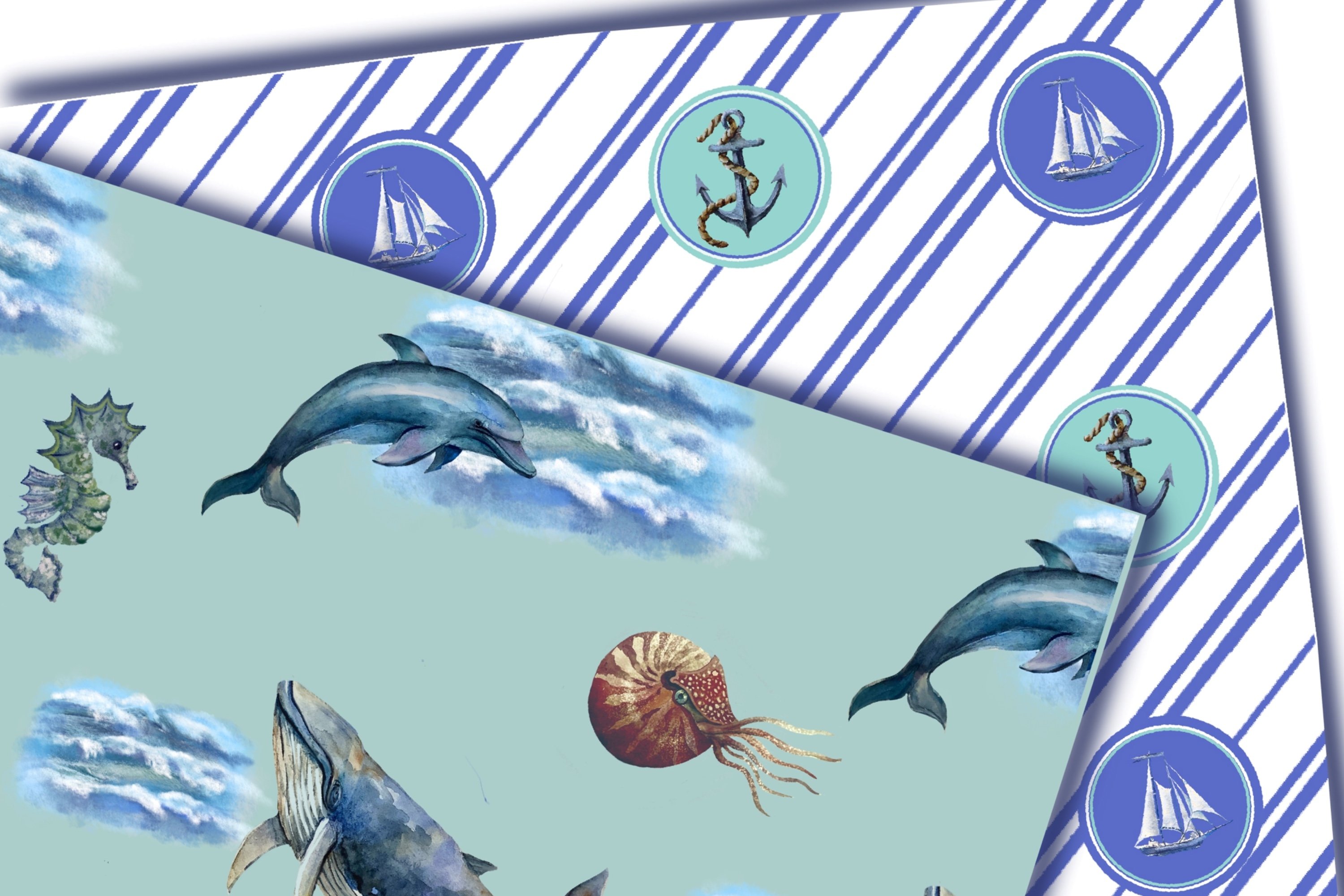 Watercolor Sea digital paper ,Nautical Pattern (919760) | Patterns ...