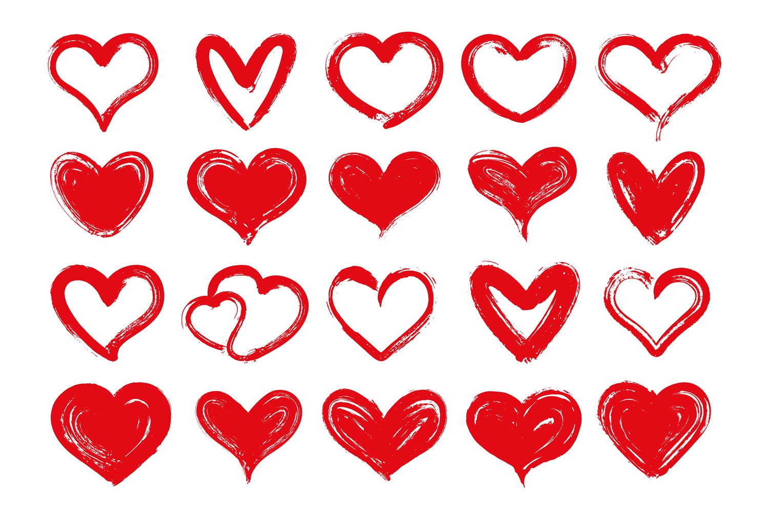 Grunge hearts. Hand drawn red heart, sweethearts (988294)