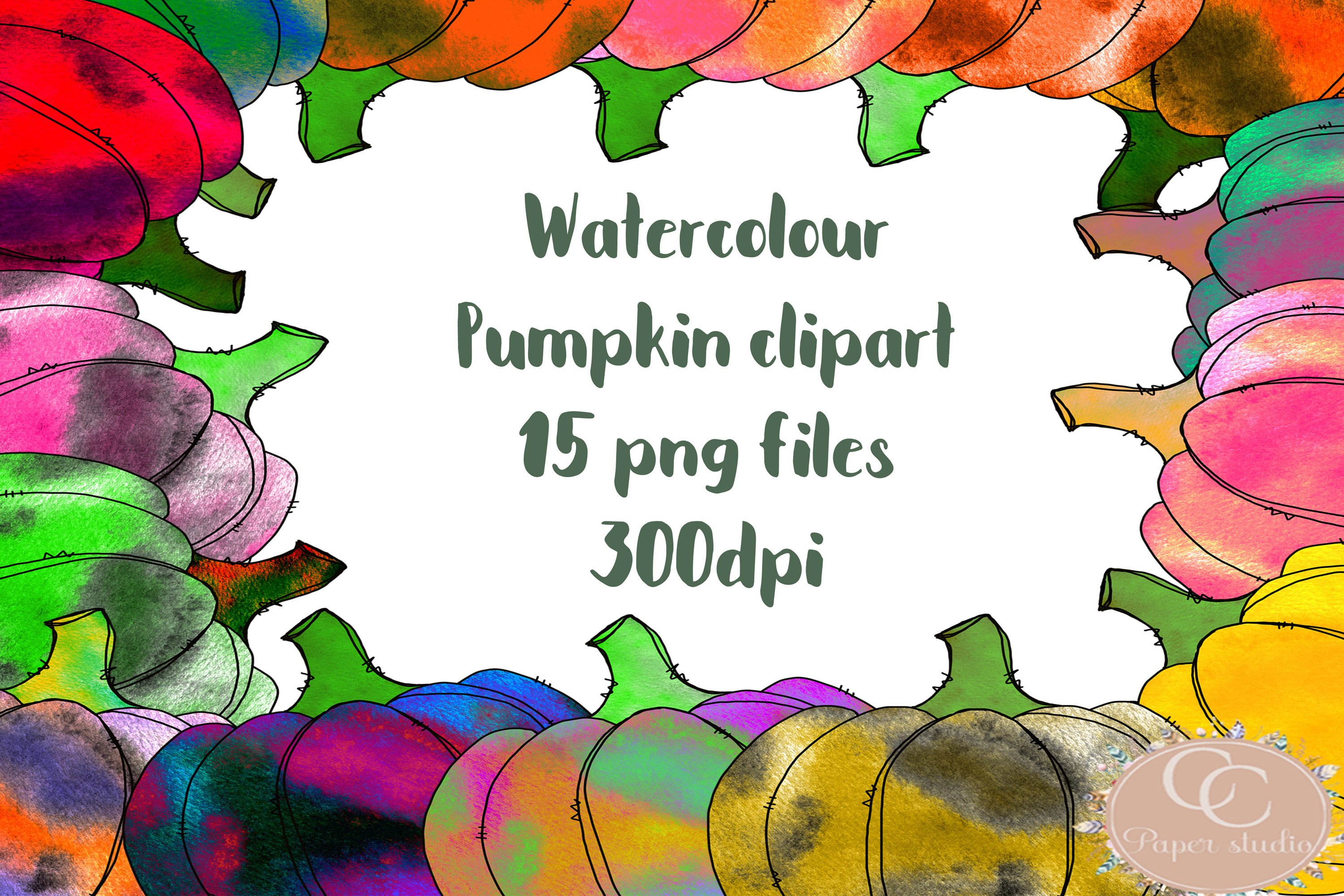 Watercolor Halloween Pumpkin Clipart - 15 colors (883605 ...