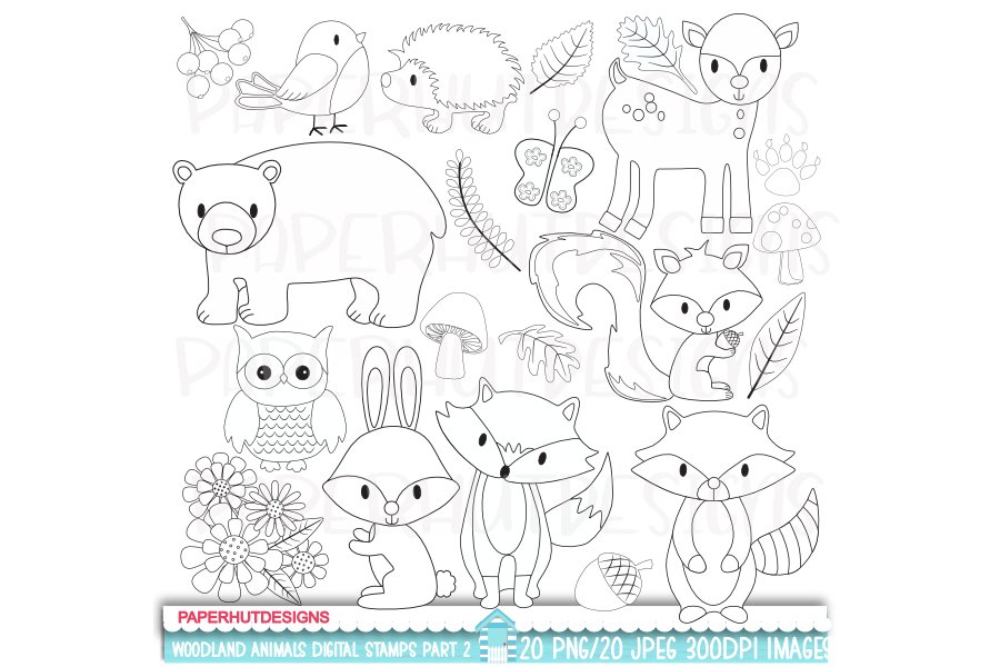 Woodland Animals Digital Stamps (916629) | Characters | Design Bundles