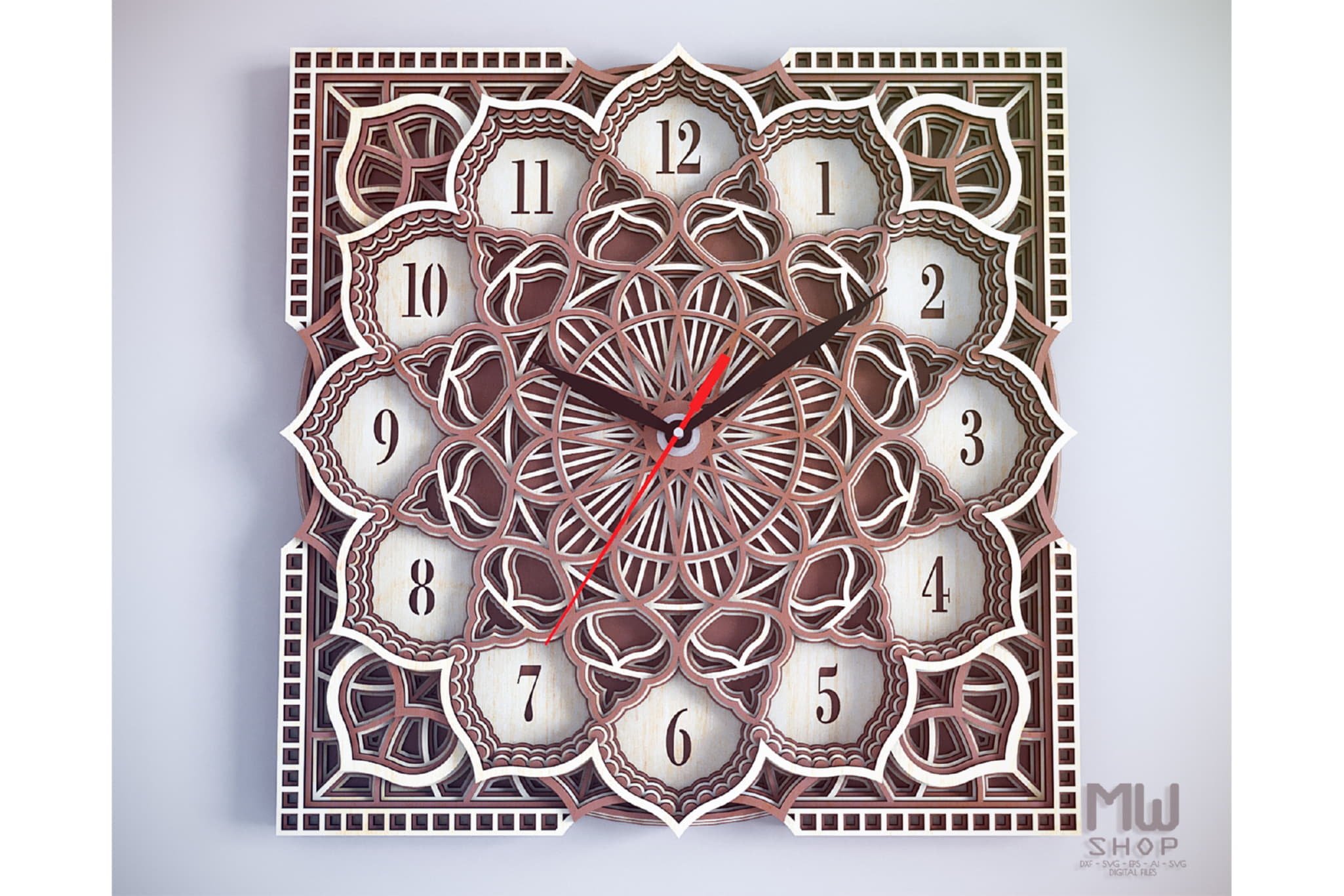 C09 - Wall Clock for Laser cut, Mandala Clock DXF pattern (662909 ...
