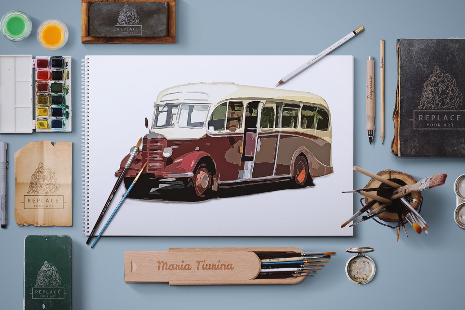Old Bus Collection - Realistic Painting 18 PNG (265031) | Elements ...