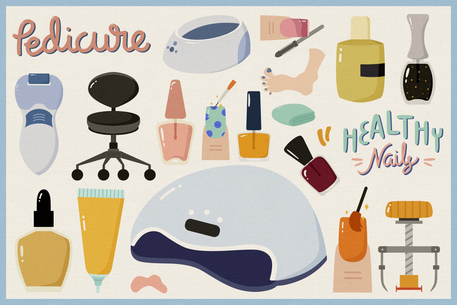 Manicure Pedicure Vector Clipart and Seamless Pattern