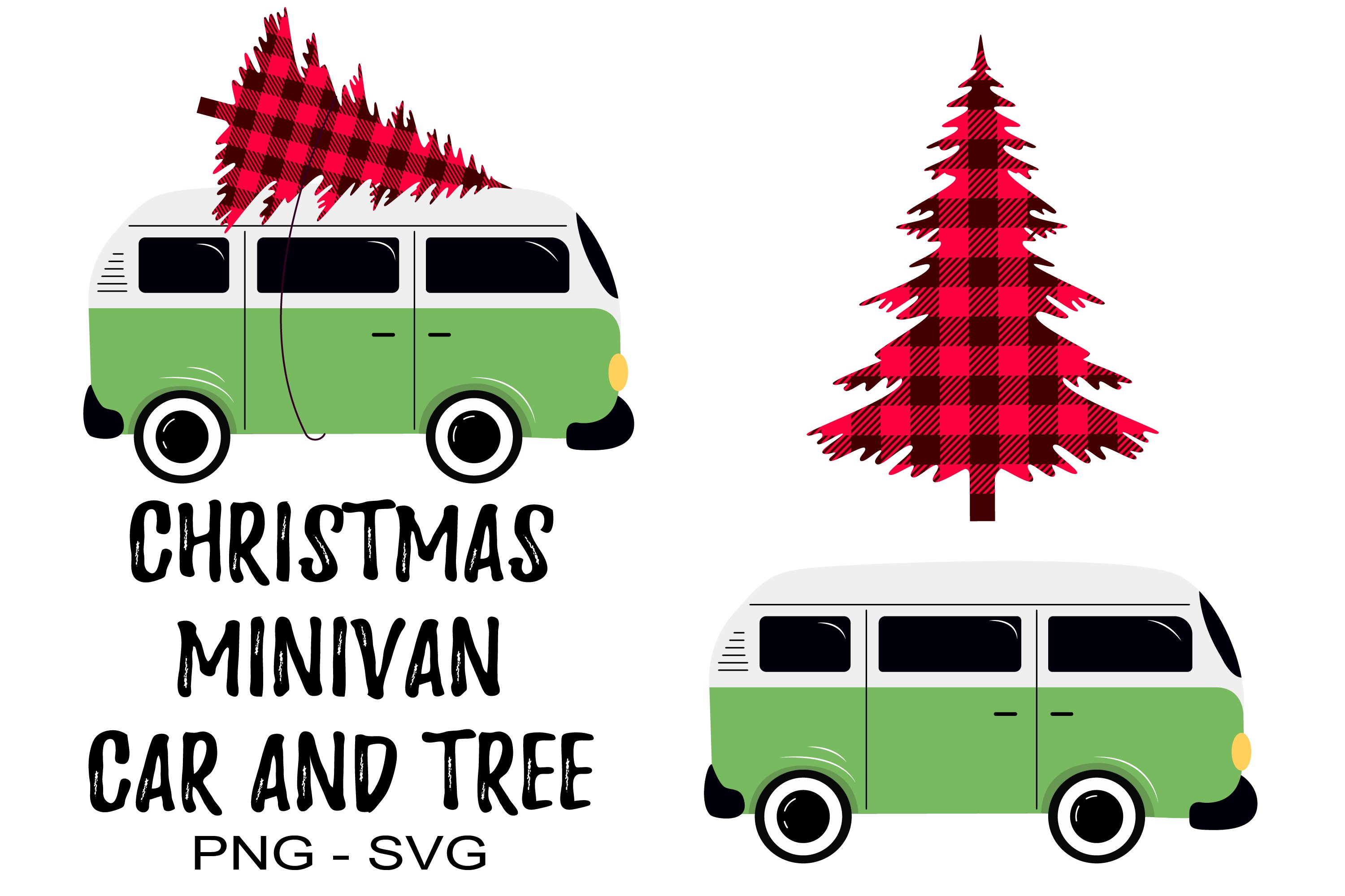Christmas tree and minivan car svg, png (1079797) | Objects | Design ...