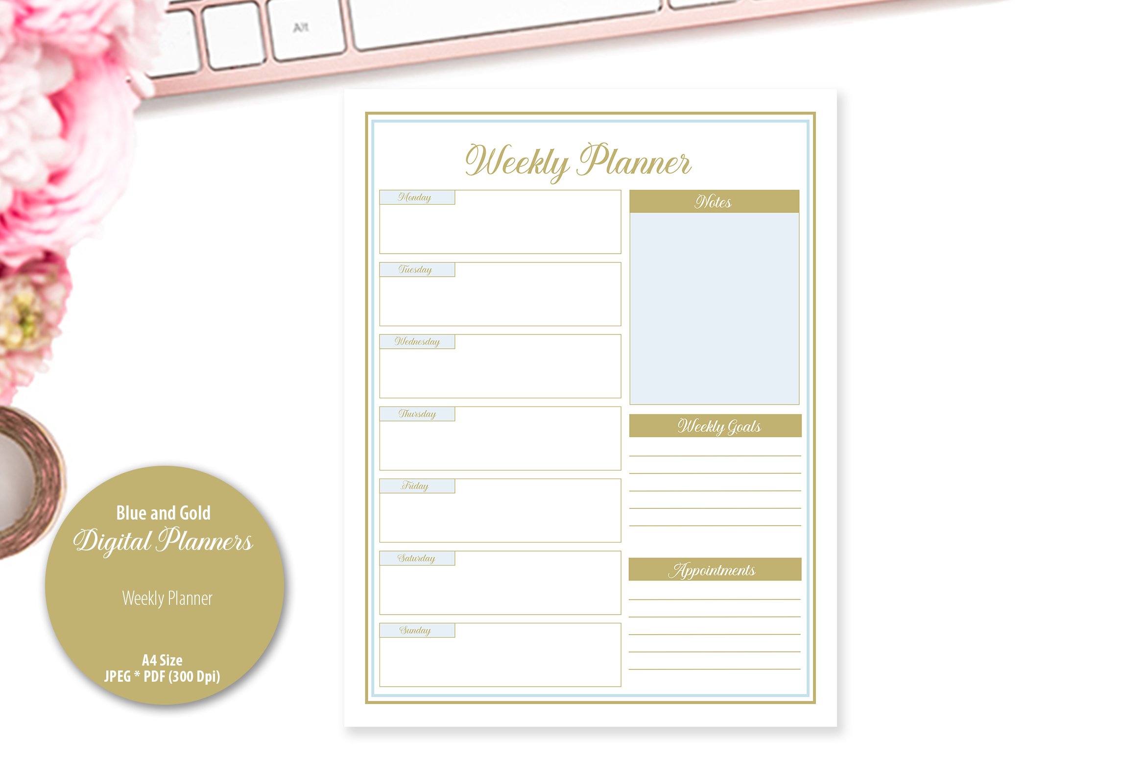 Blue and Gold Digital Planner