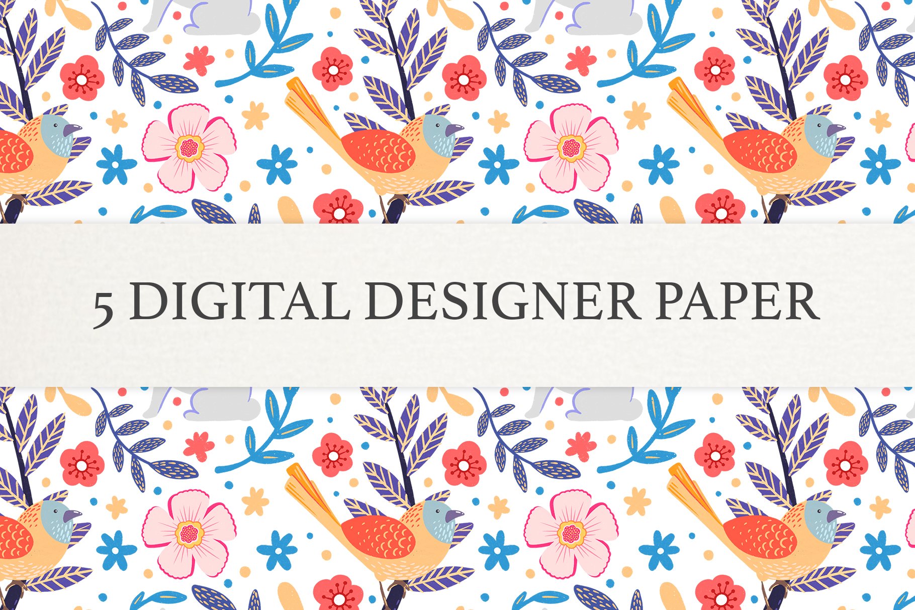 Floral and animals Digital Scrapbook Paper, Seamless Pattern (718737 ...