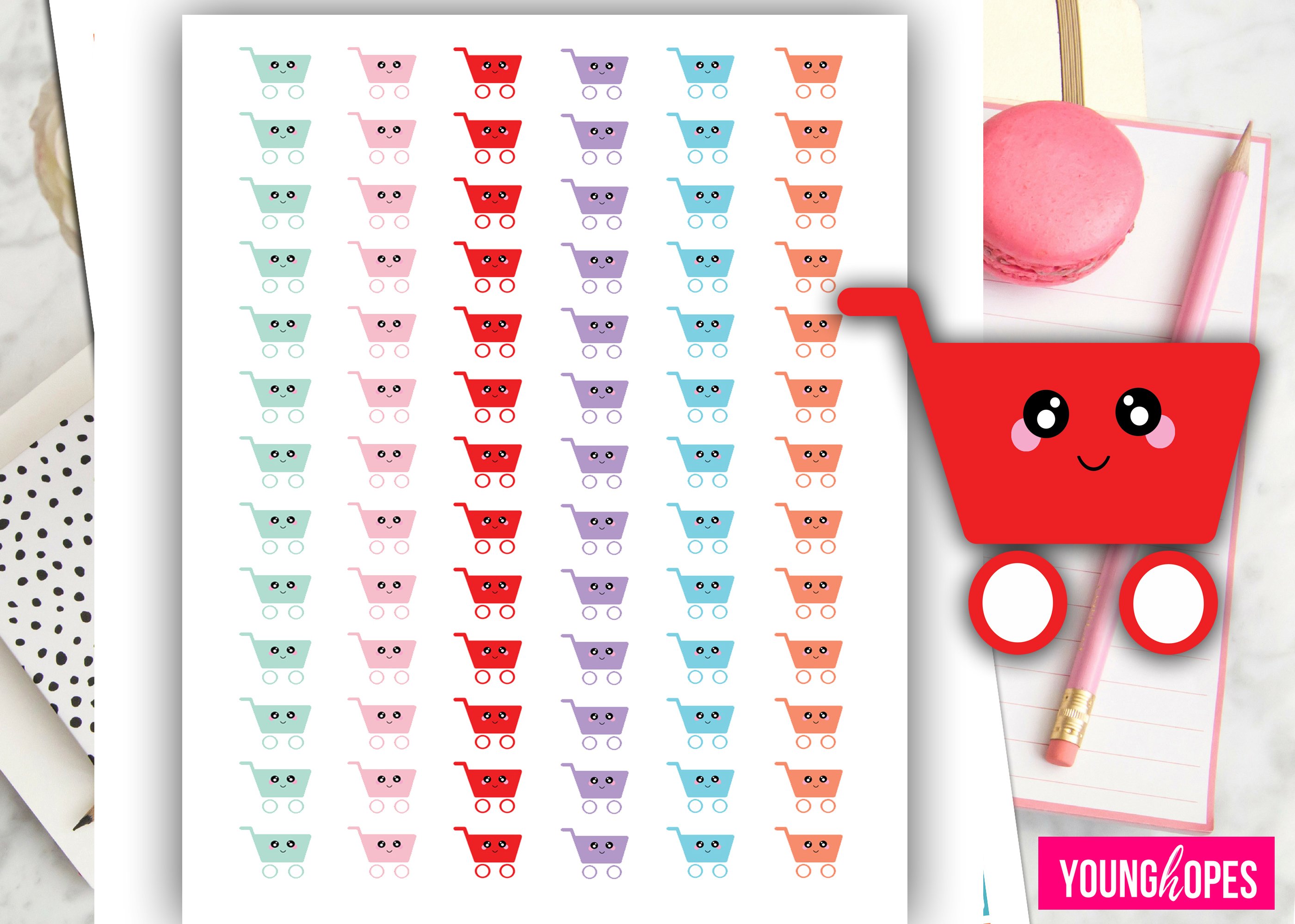 Kawaii Shopping Cart Planner Stickers-Kawaii Cart Stickers (63221 ...