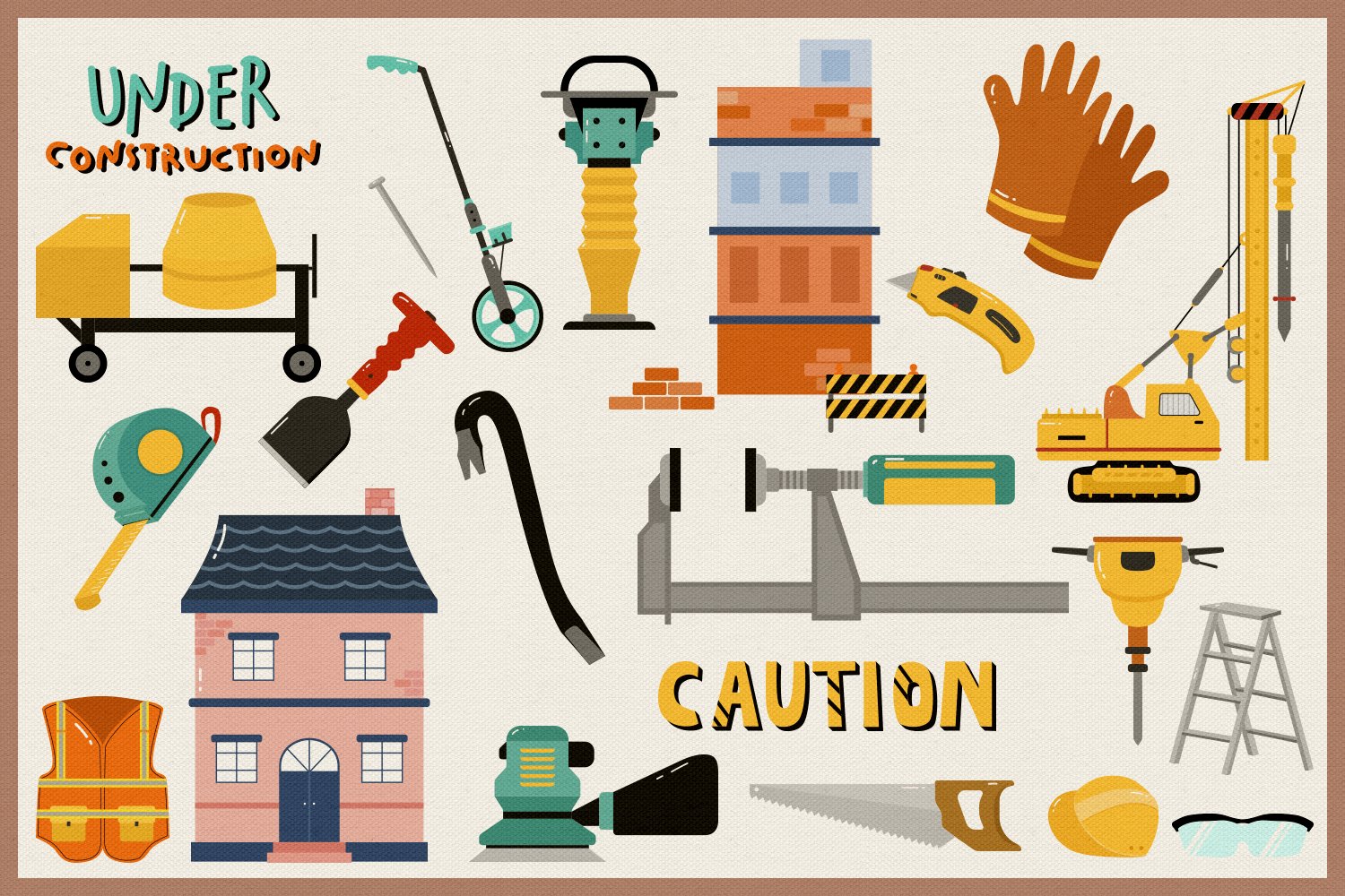 Construction Vector Clipart and Seamless Pattern