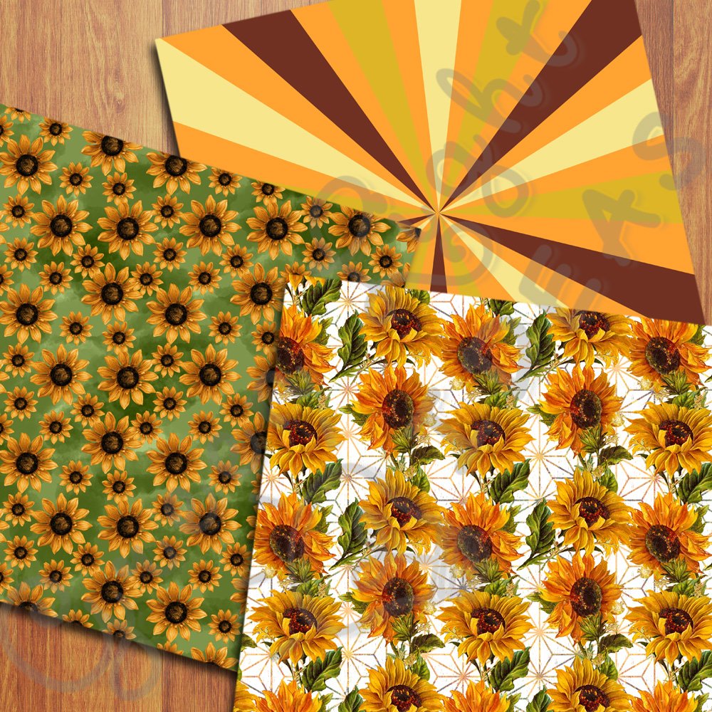Sunflower Digital Papers, Vintage Sunflowers Scrapbook Papers (52376 ...