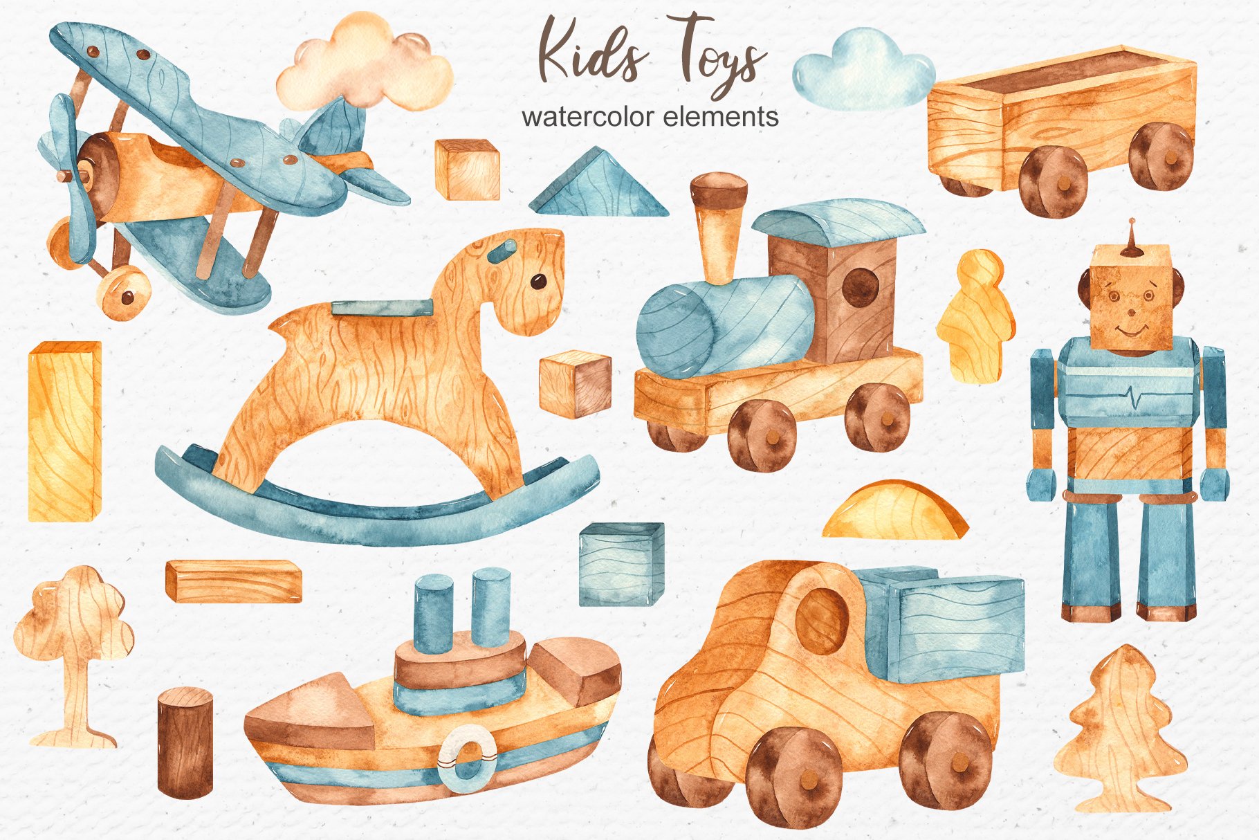 Kids toys Watercolor clipart (418673) | Illustrations | Design Bundles