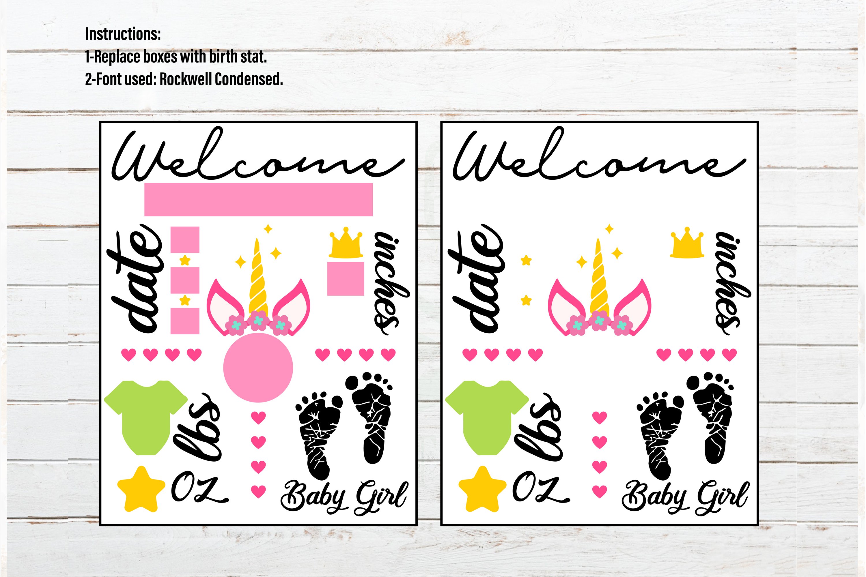 Unicorn Baby announcement chart template,baby stats SVG,PDF (572573 ...