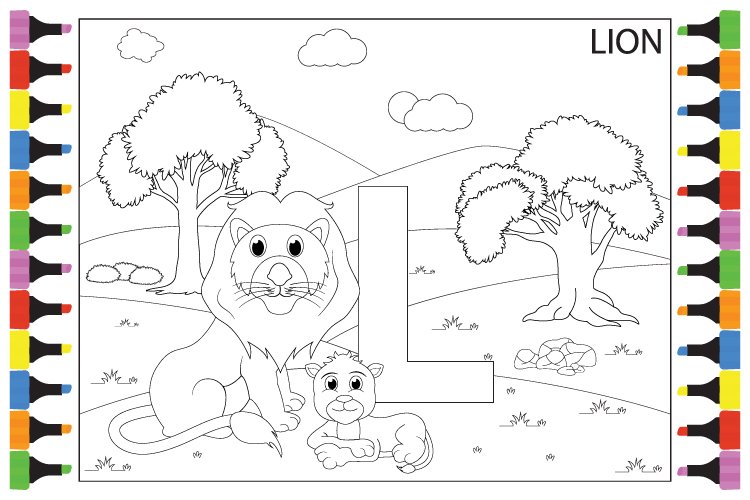 coloring Lion with the letter L