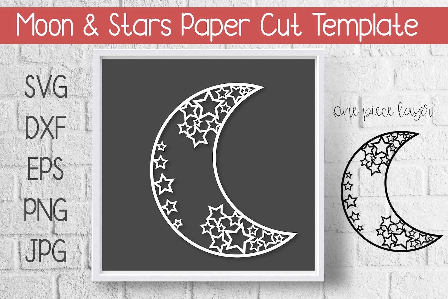 Moon Stars Paper Template Cut Design SVG
