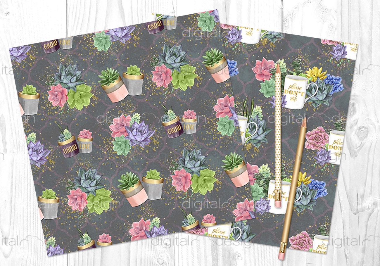 Succulent Plants - Digital Pattern (382312) | Patterns | Design Bundles