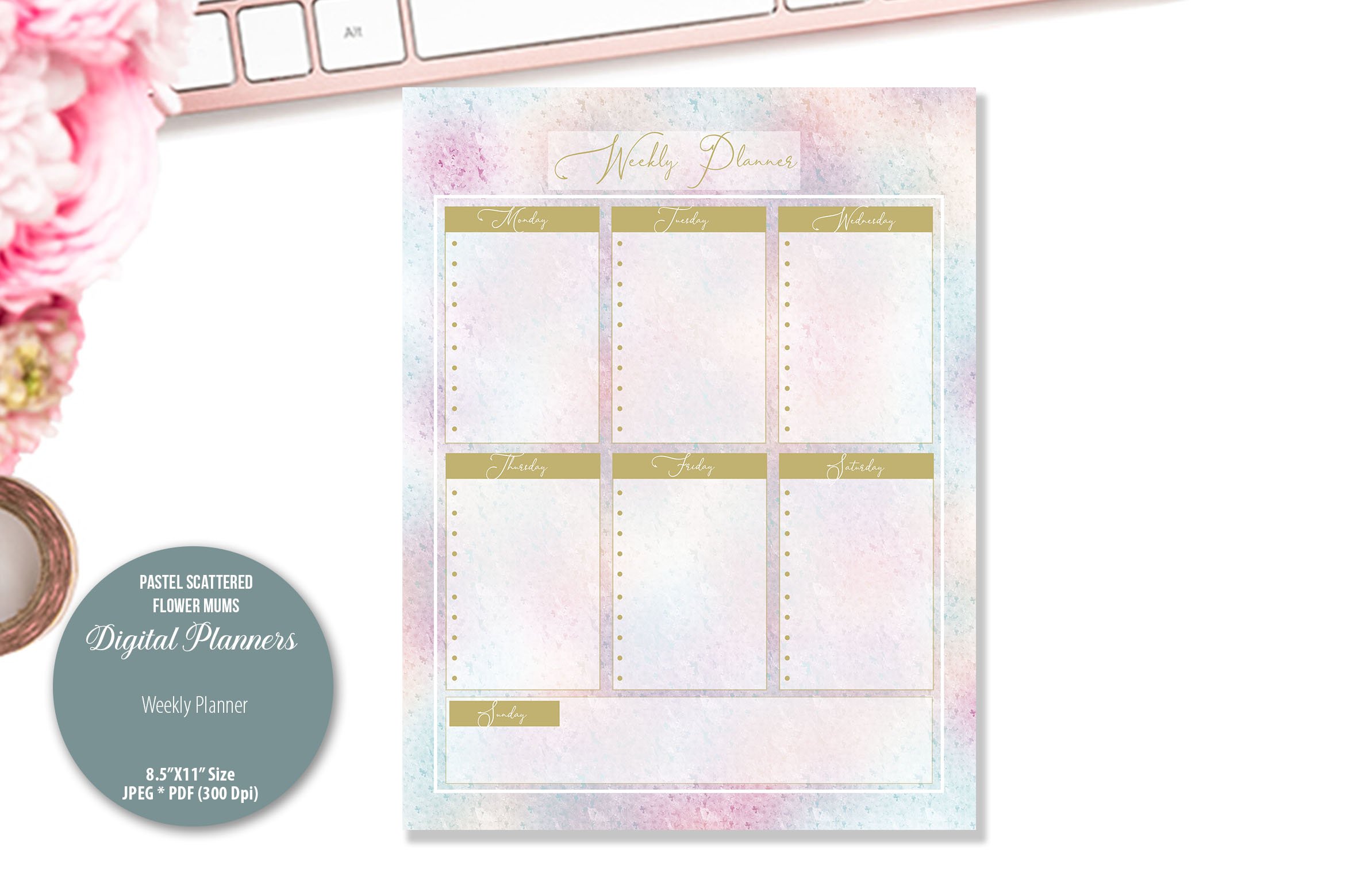 Pastel Scattered Flower Mums Digital Planner