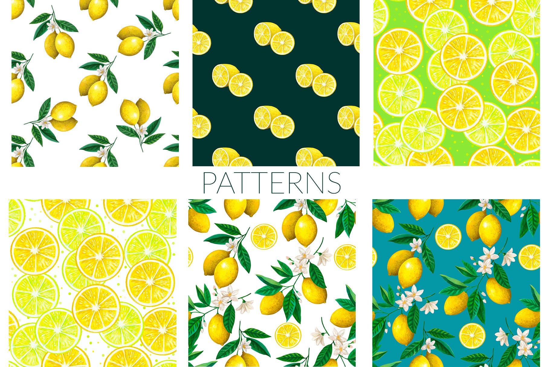 Juicy lemon elements and patterns (705401) | Illustrations | Design Bundles