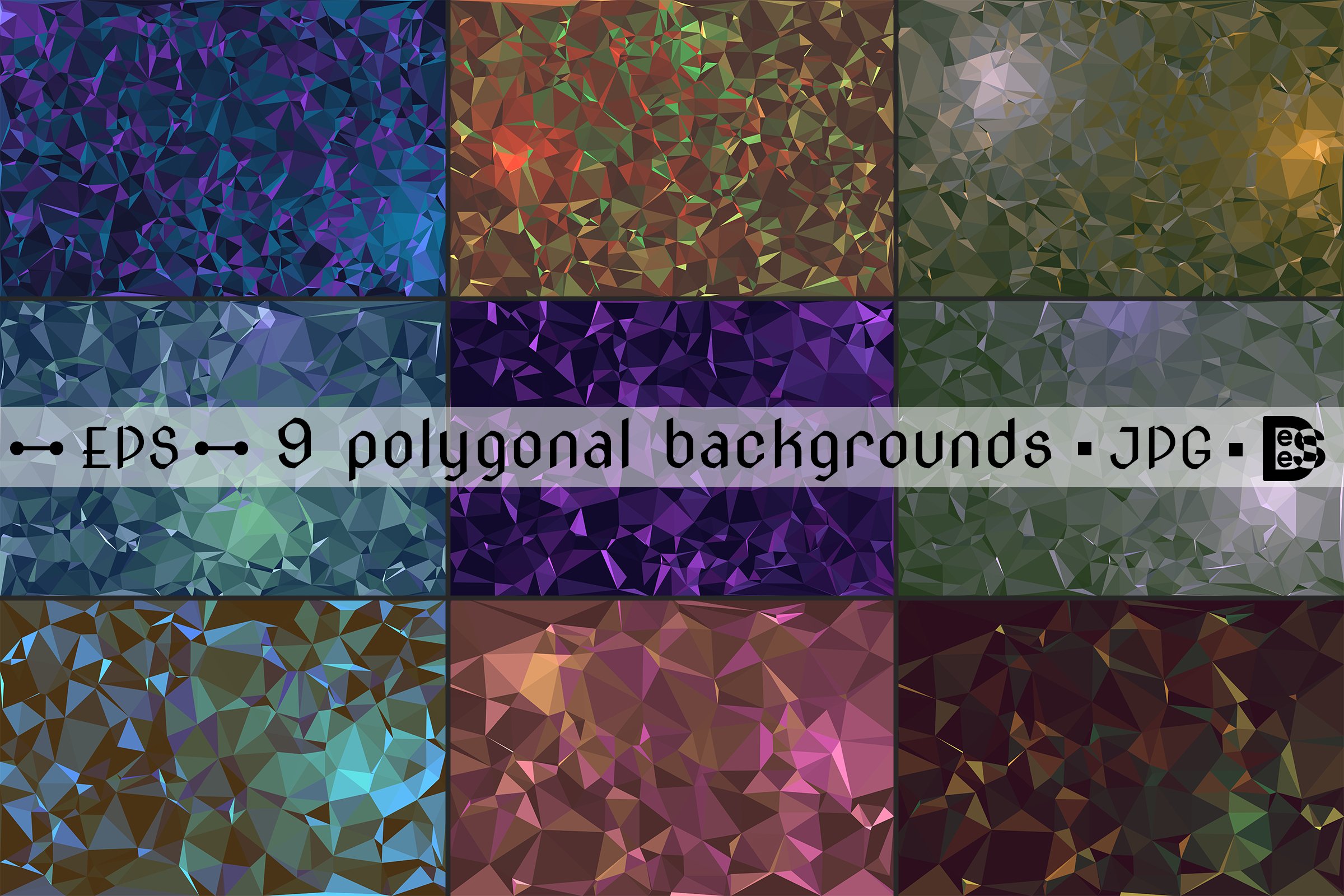 9 polygonal background set. Vector Triangular design. (755139) | Backgrounds | Design Bundles