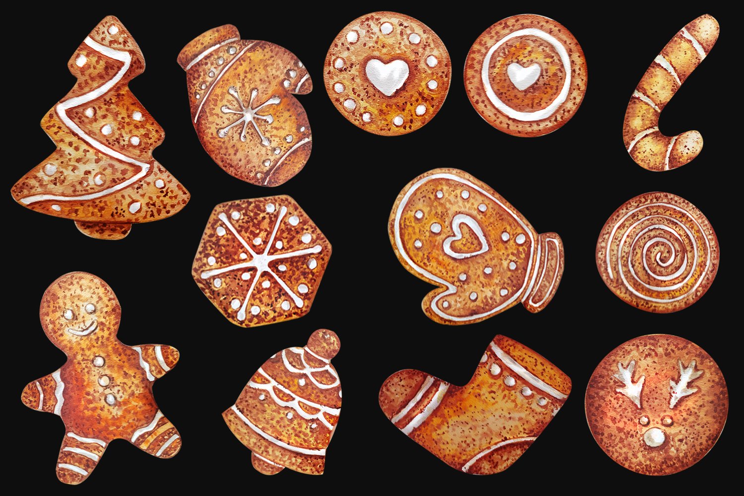 Watercolor Christmas gingerbread, Christmas cookies clipart (966140 ...