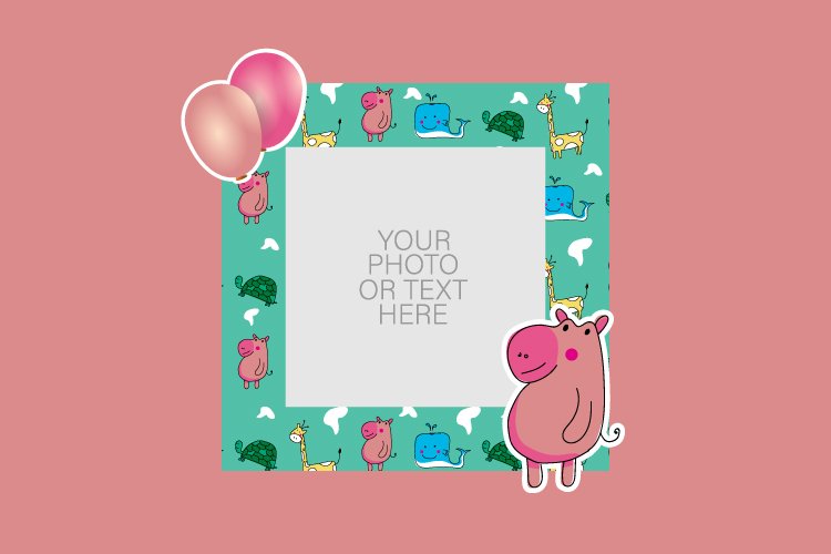 Frame Cartoon Hippopotamus and Balloons (1248048) | Customizable ...