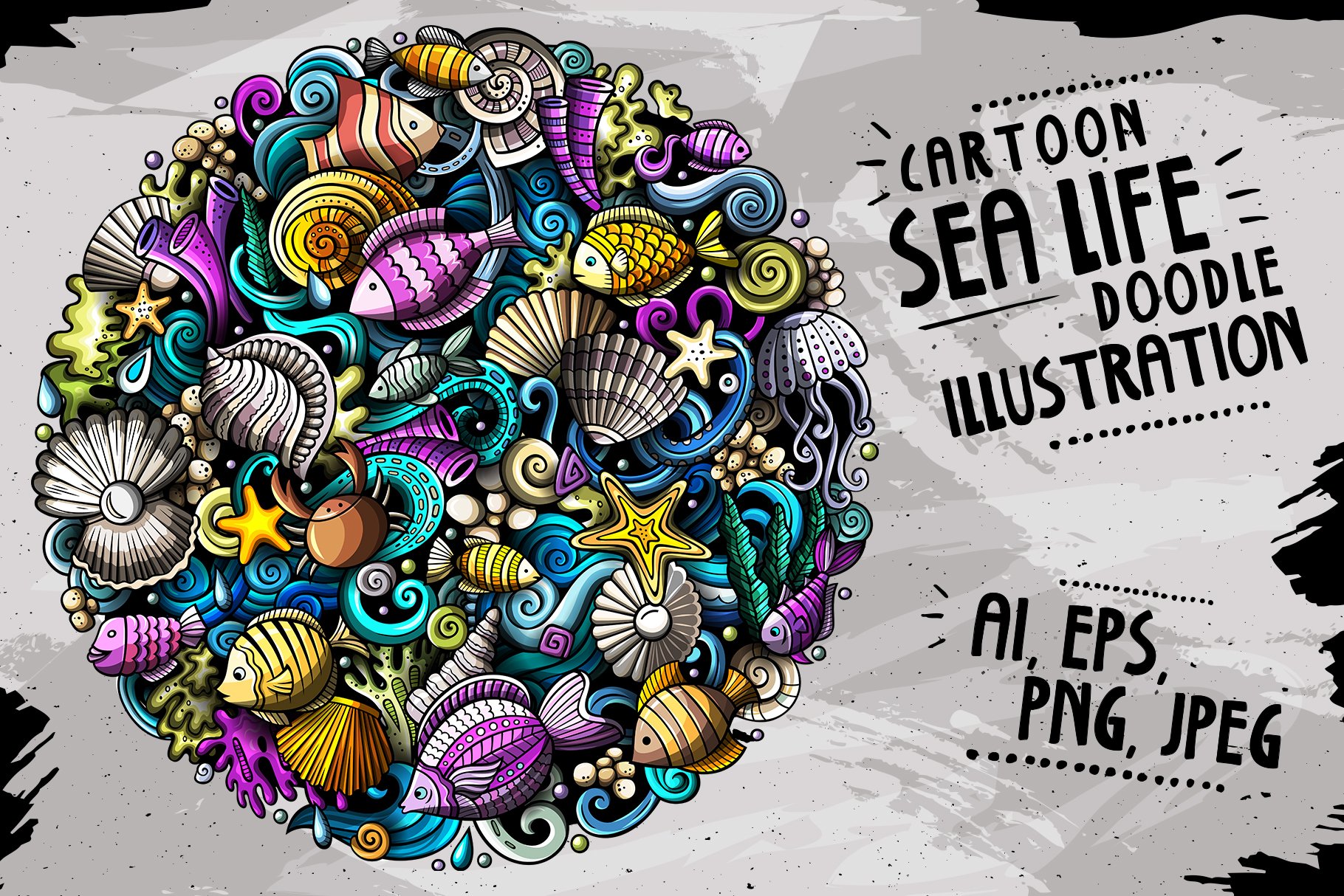 Cartoon doodles Sea Life Illustration (573038) | Illustrations | Design ...
