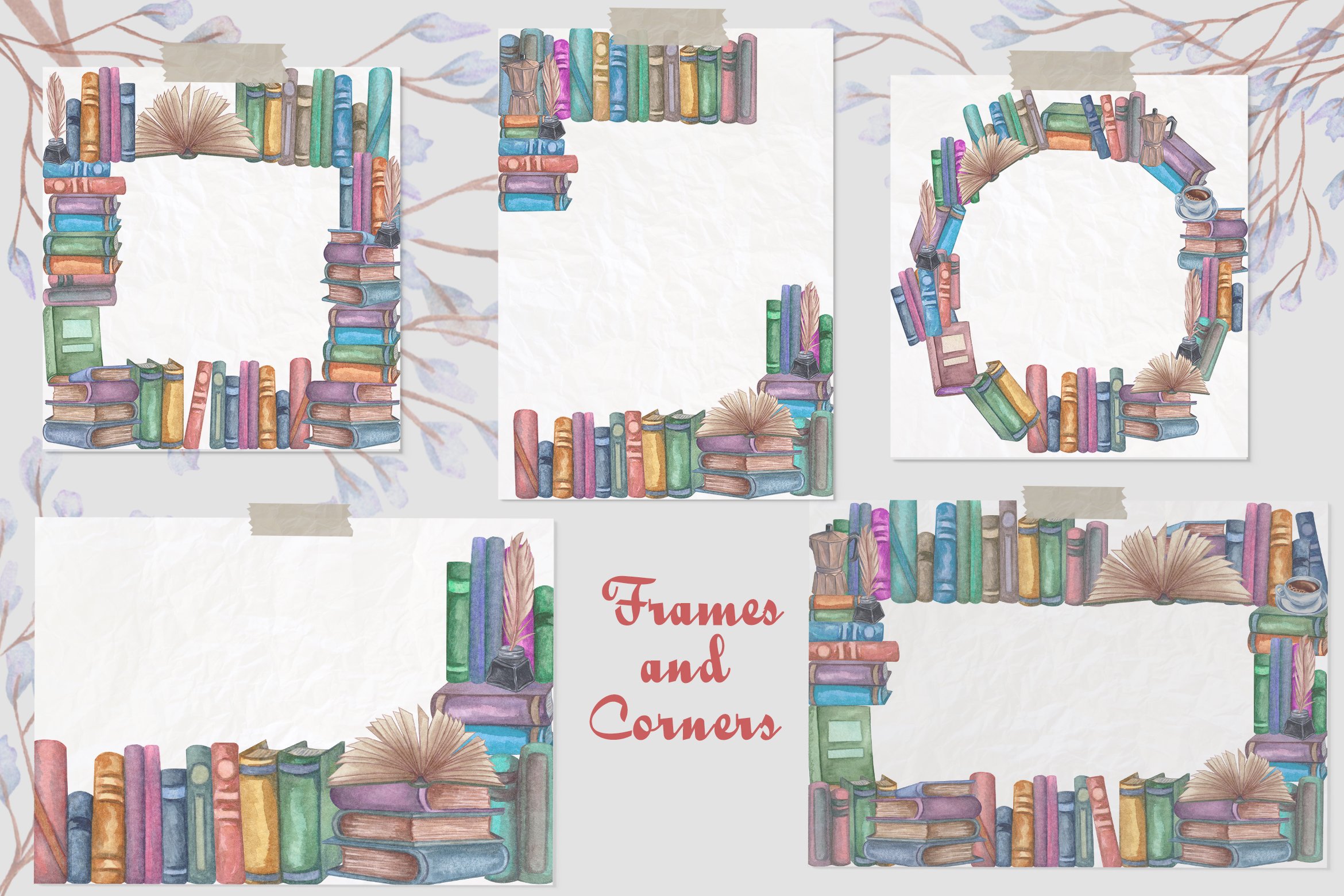 Books Frames. Watercolor Clip-Art 600dpi (536431) | Illustrations ...