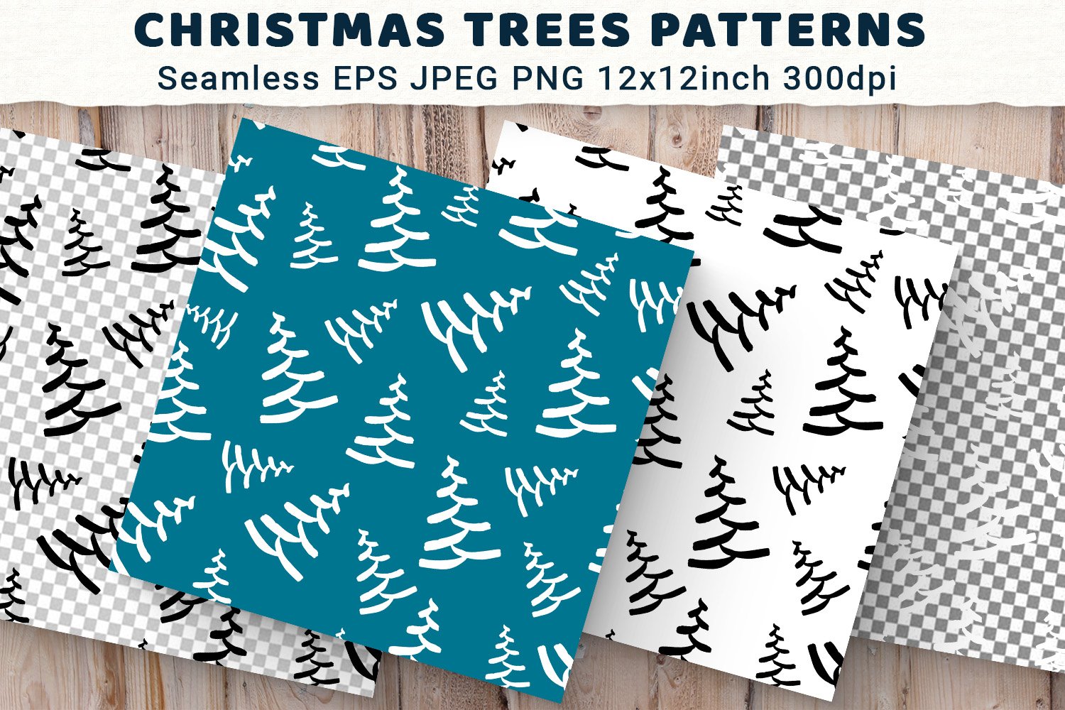 Seamless Stylized Christmas Trees Patterns. Digital paper. (935107 ...