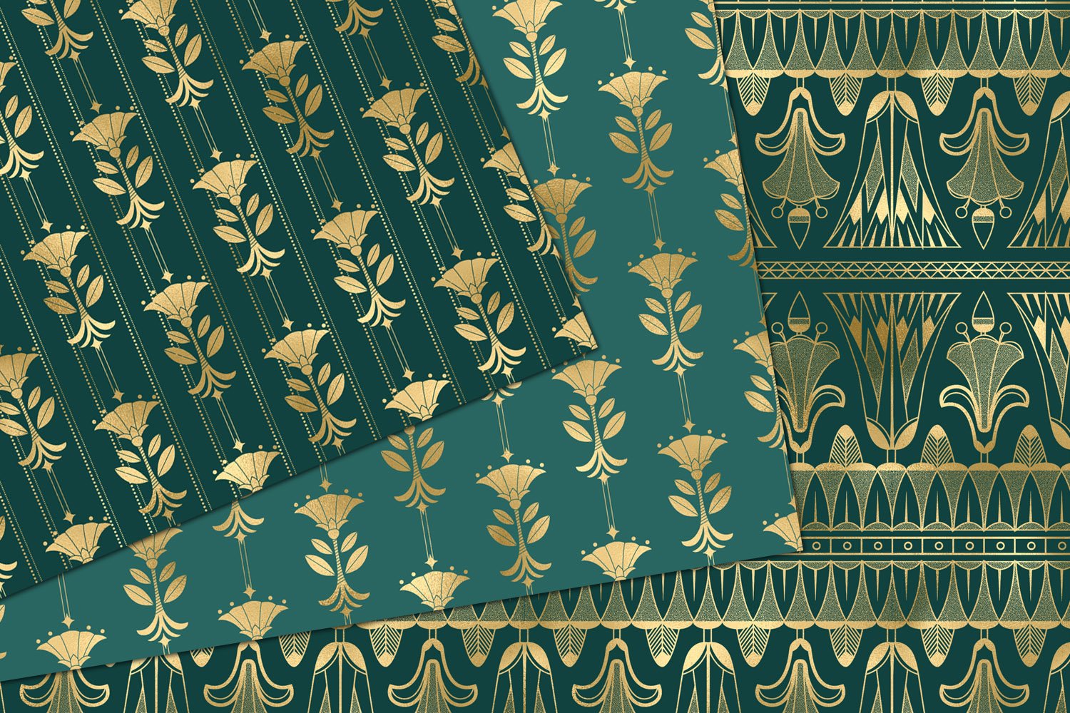 Teal and Gold Art Deco Digital Paper (346395) | Patterns | Design Bundles