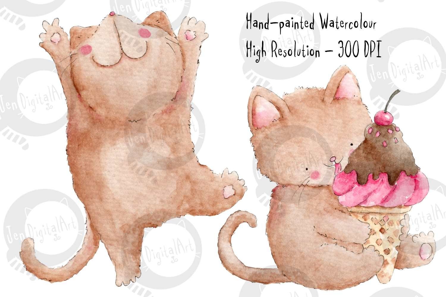 Lovely Cats | Watercolor Illustrations (734137) | Illustrations ...