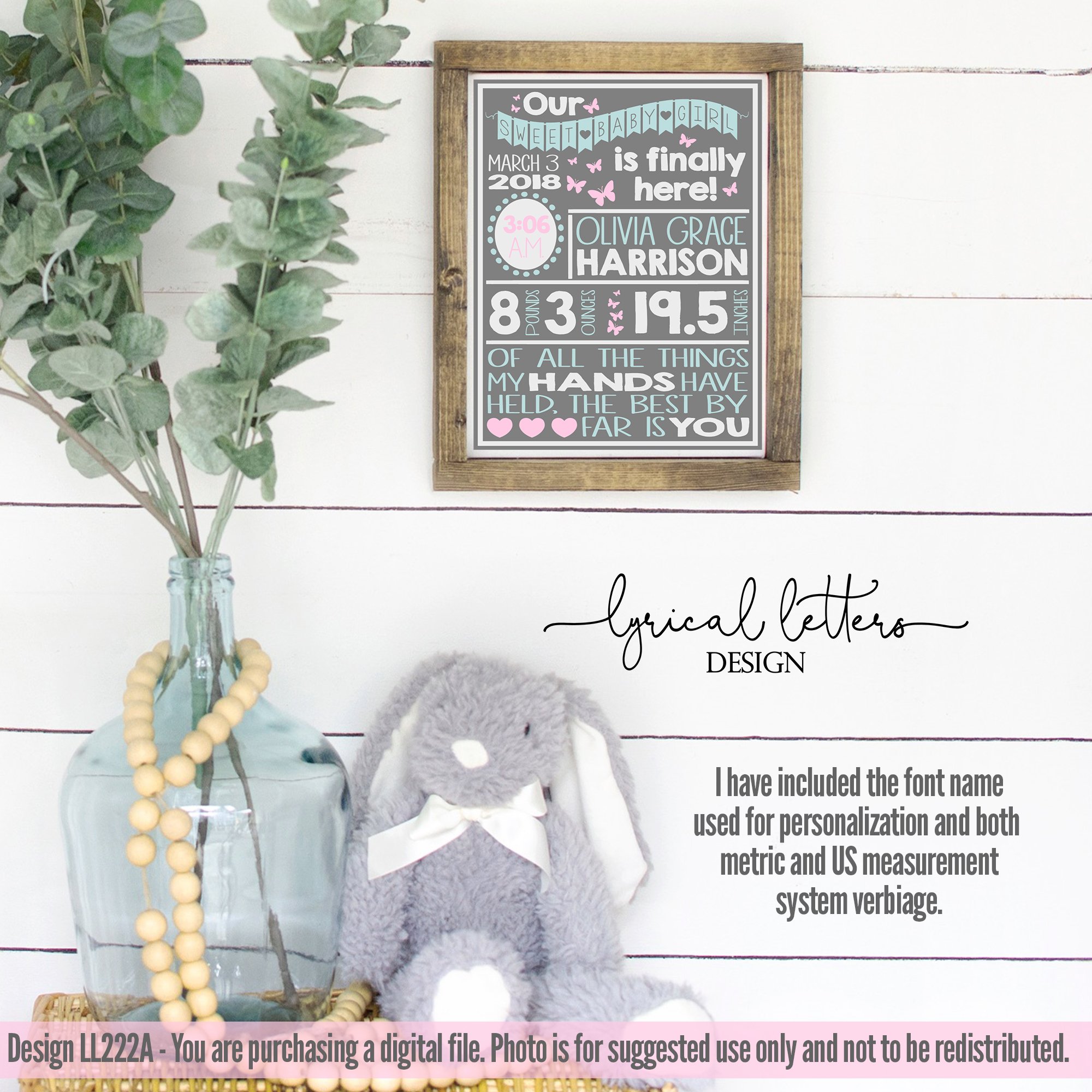 Baby Girl Birth Stats SVG Cut File LL222A (63889) | Cut Files | Design ...