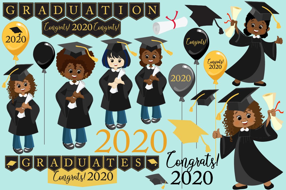 Multi-cultural kids, African American Graduation Clipart