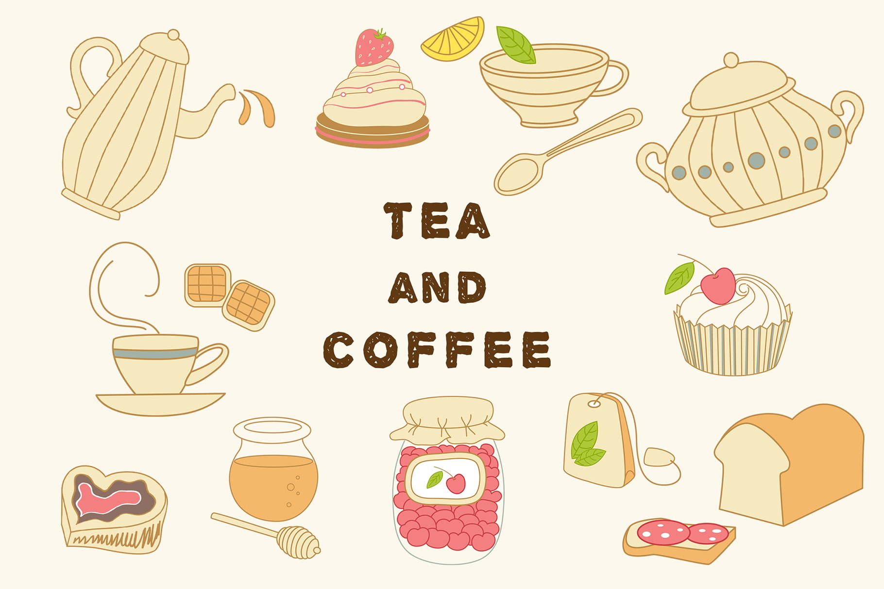 Tea and Coffee Doodles (843703) | Illustrations | Design Bundles